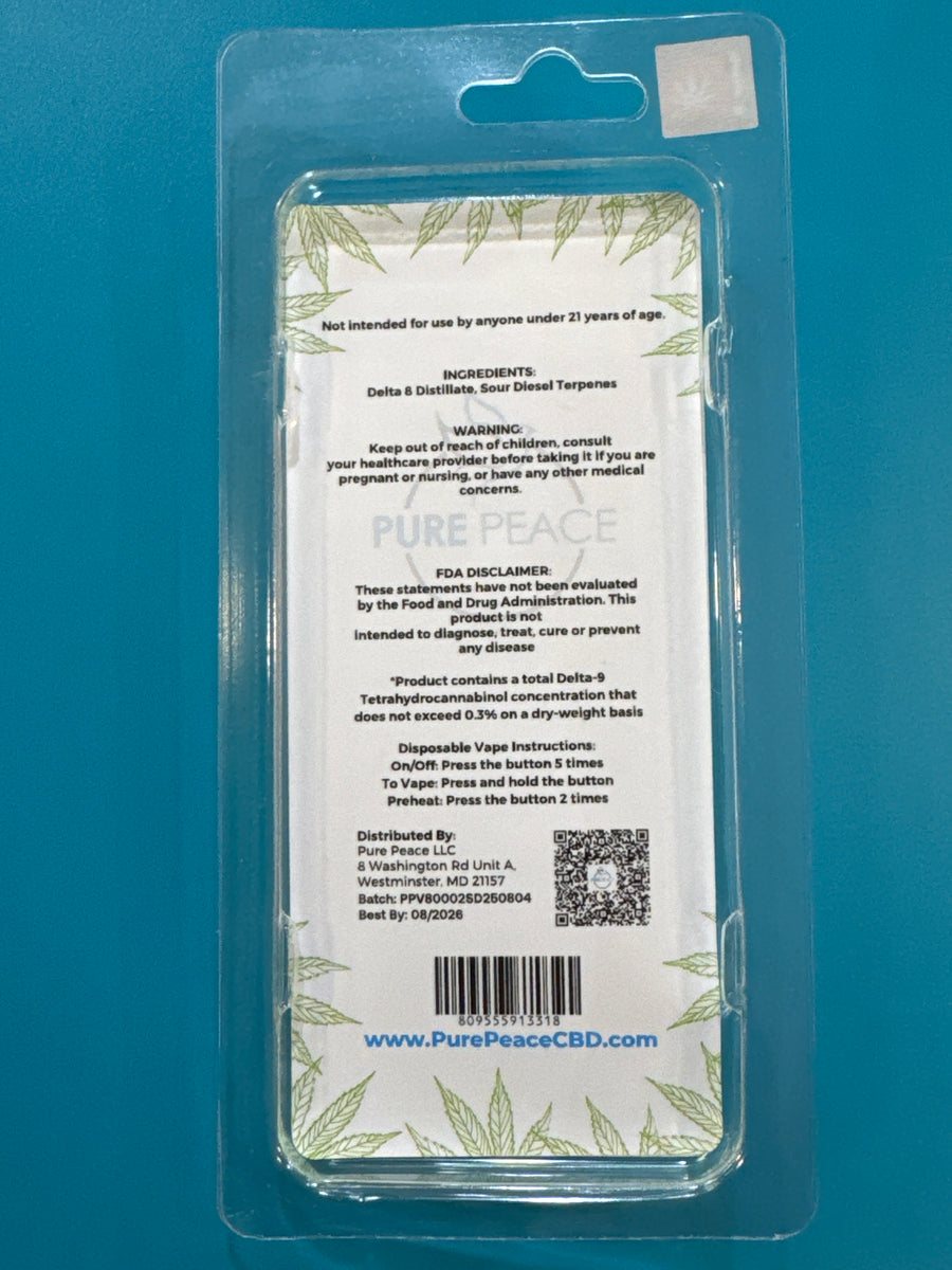 2 Gram Delta 8 THC Disposable Vape Pen - Sour Diesel - Sativa - Pure P ...